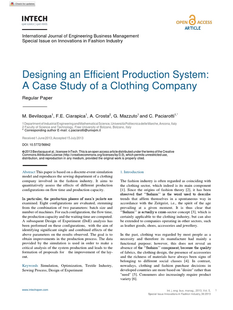 Designing An Efficient Production System: A Case Study of A Clothing ...