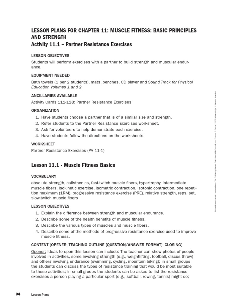 Lesson Plans For Chapter 11: Muscle Fitness: Basic Principles and ...