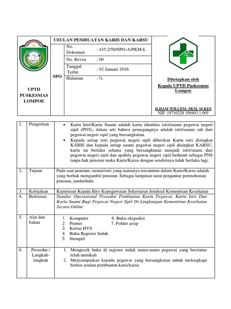 Prosedur Pembuatan KARIS/KARSU PNS | PDF