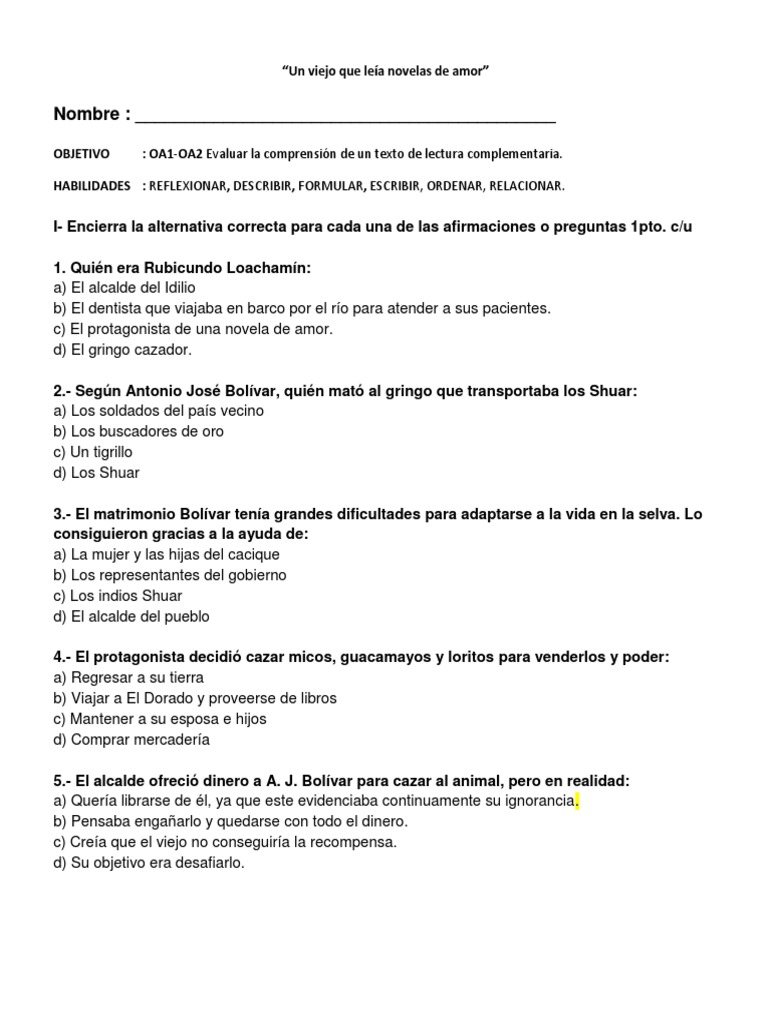 Un viejo que leía novelas de amor | PDF | Amor