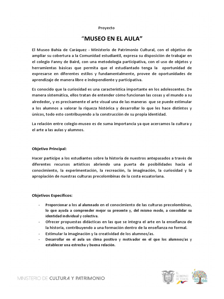 Proyecto El Museo en El Aula 2019. | PDF | Salón de clases | Conocimiento
