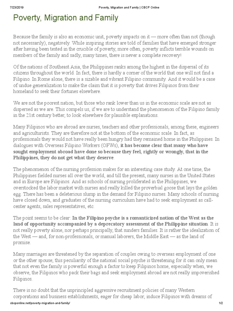 Poverty, Migration and Family | PDF | Economies