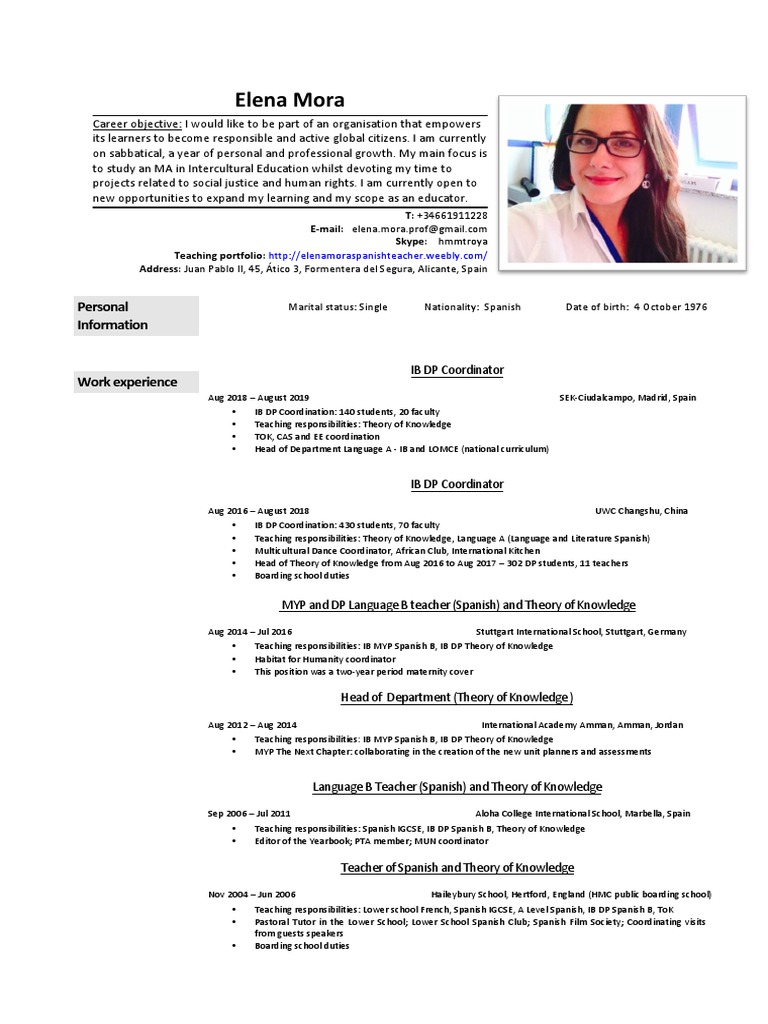 CV Elena Mora From August 2019 | PDF | Pedagogy | Teachers