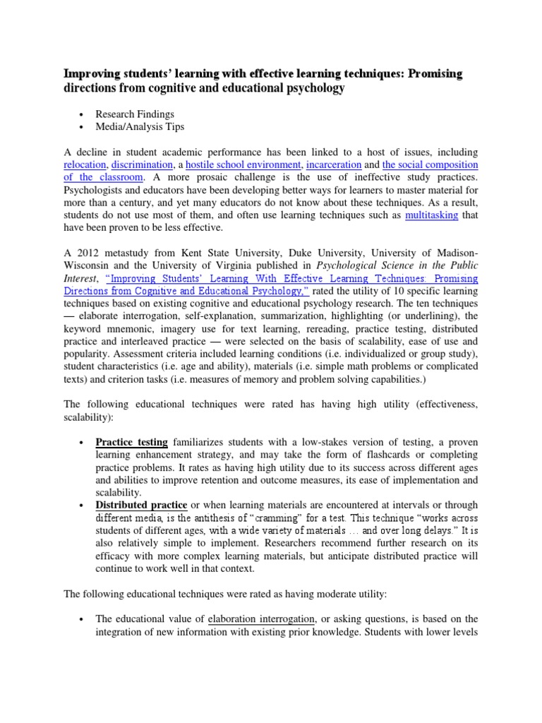 Improving Students' Learning With Effective Learning Techniques ...