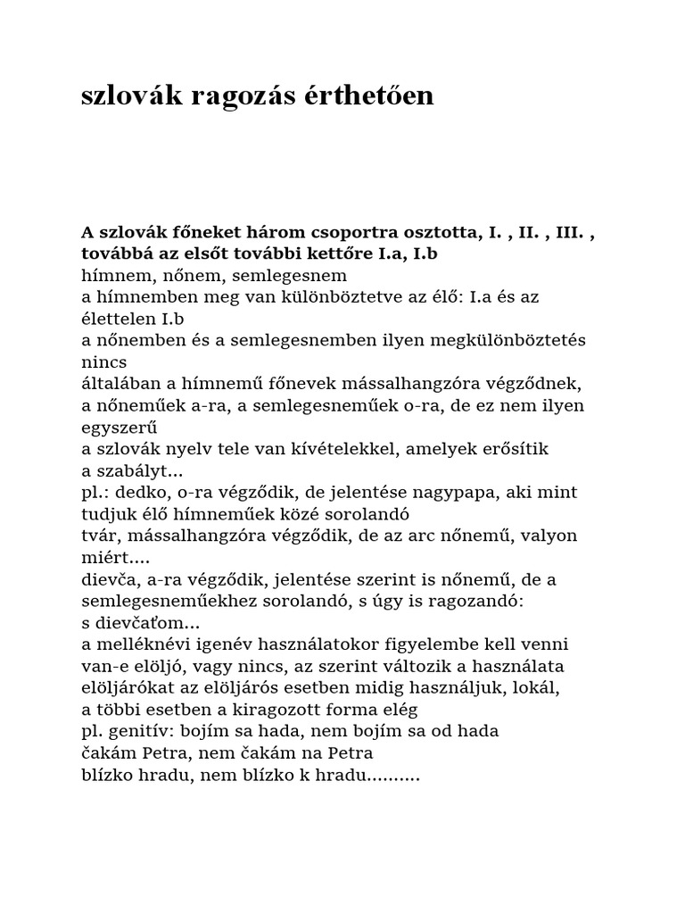 Szlovák Ragozás Érthetően | PDF