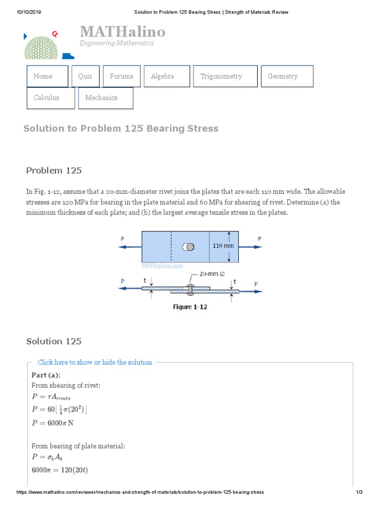 Bearing Stress Sample Problem 1 | PDF | Rivet | Stress (Mechanics)