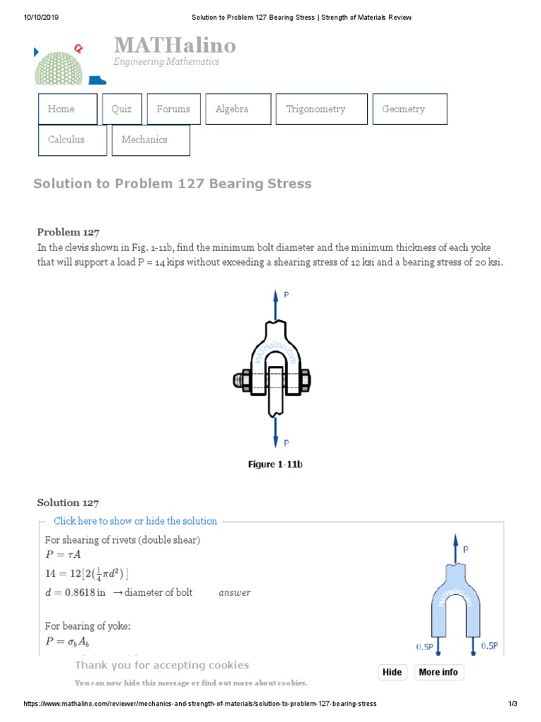 Bearing Stress Sample Problem 3 | Stress (Mechanics) | Continuum Mechanics