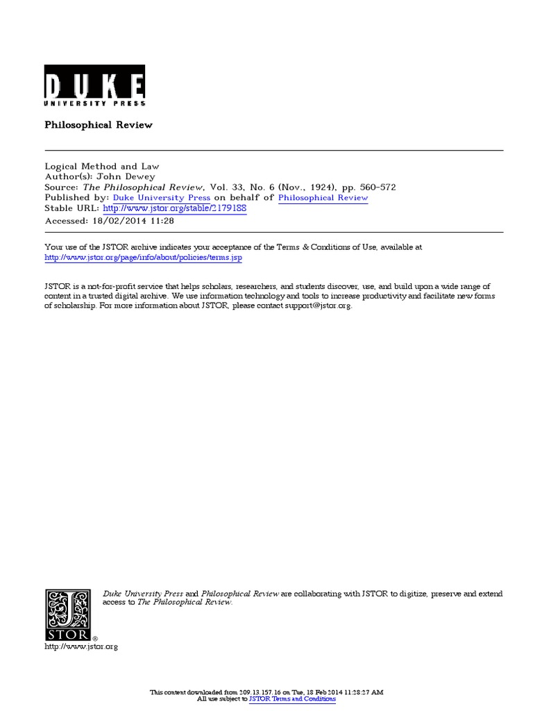 John Dewey - Logical Method and Law | PDF | Logic | Inquiry