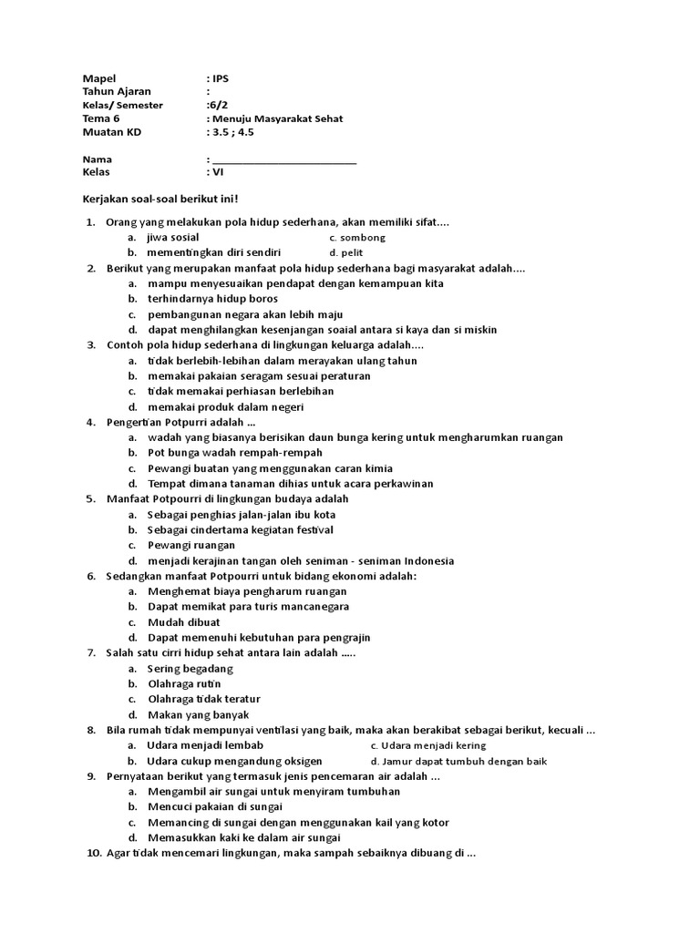 Soal Ips Tema 6 Kelas 6 PDF | PDF