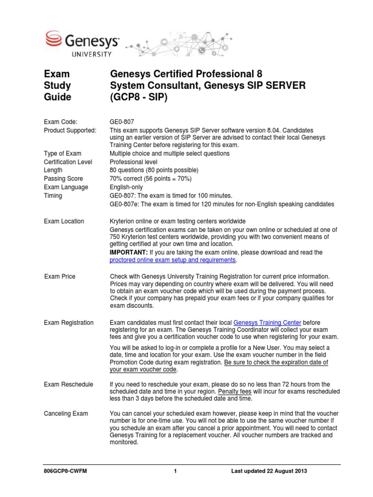 Exam Study Guide Genesys Certified Professional 8 System Consultant ...