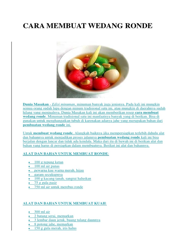 RESEP WEDANG RONDE, MINUMAN TRADISIONAL NIKMAT YANG HANGATKAN | PDF