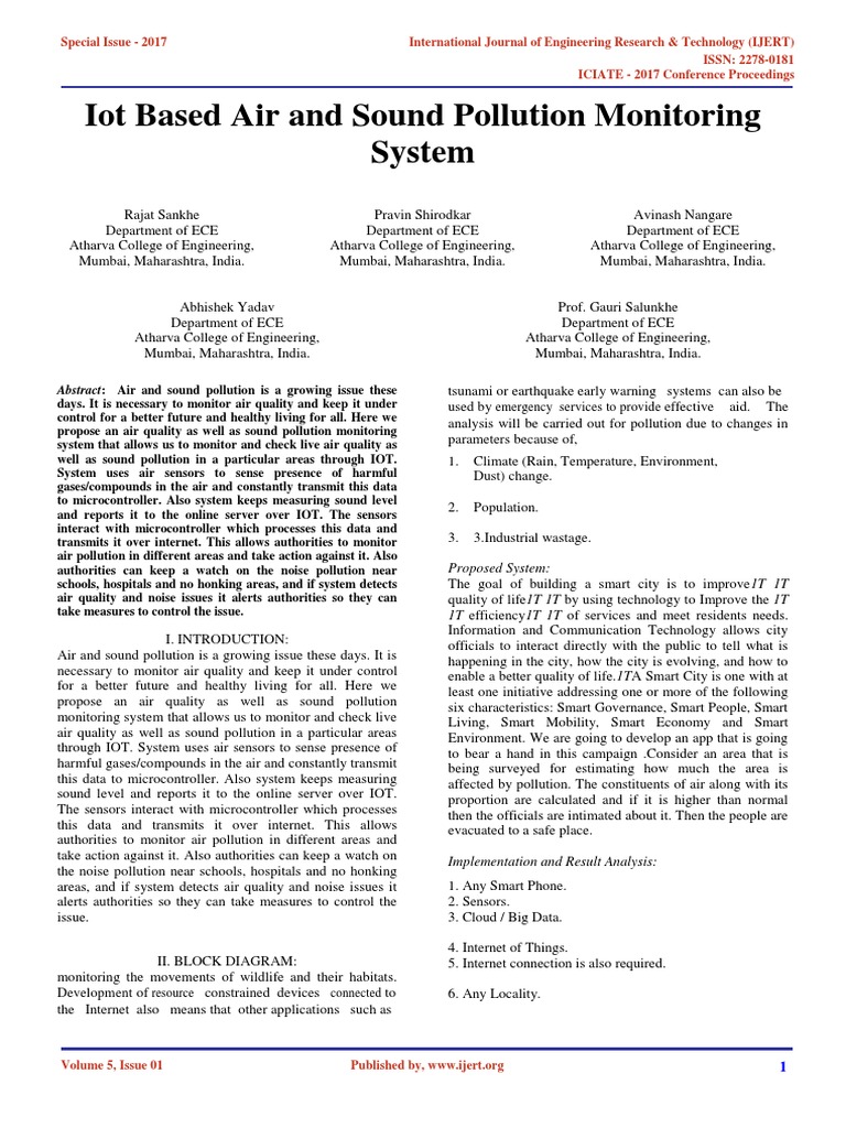 Iot Based Air and Sound Pollution Monitoring System IJERTCONV5IS01037 ...