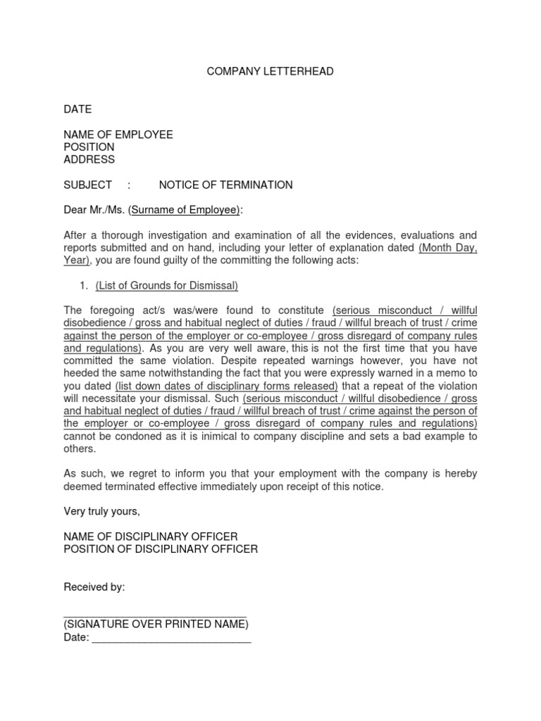 Sample Notice of Termination | PDF