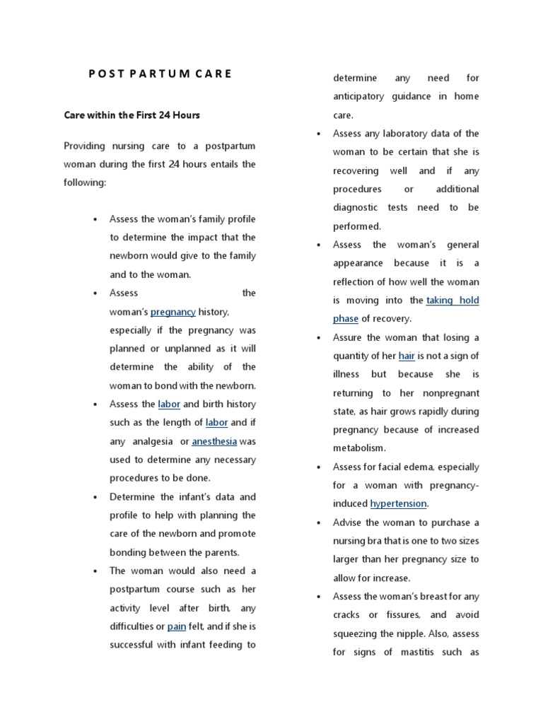 Post Partum Care: Care Within The First 24 Hours | PDF | Postpartum ...