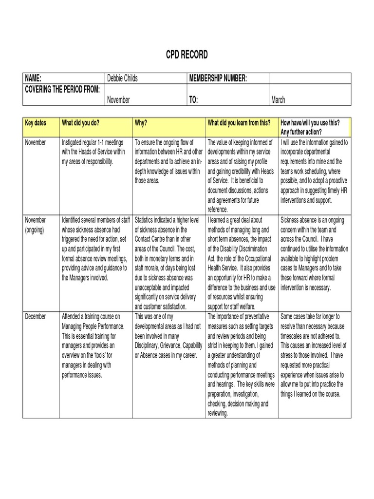 CPD Record Plan Public Sector Example | PDF | Child Care | Relationships