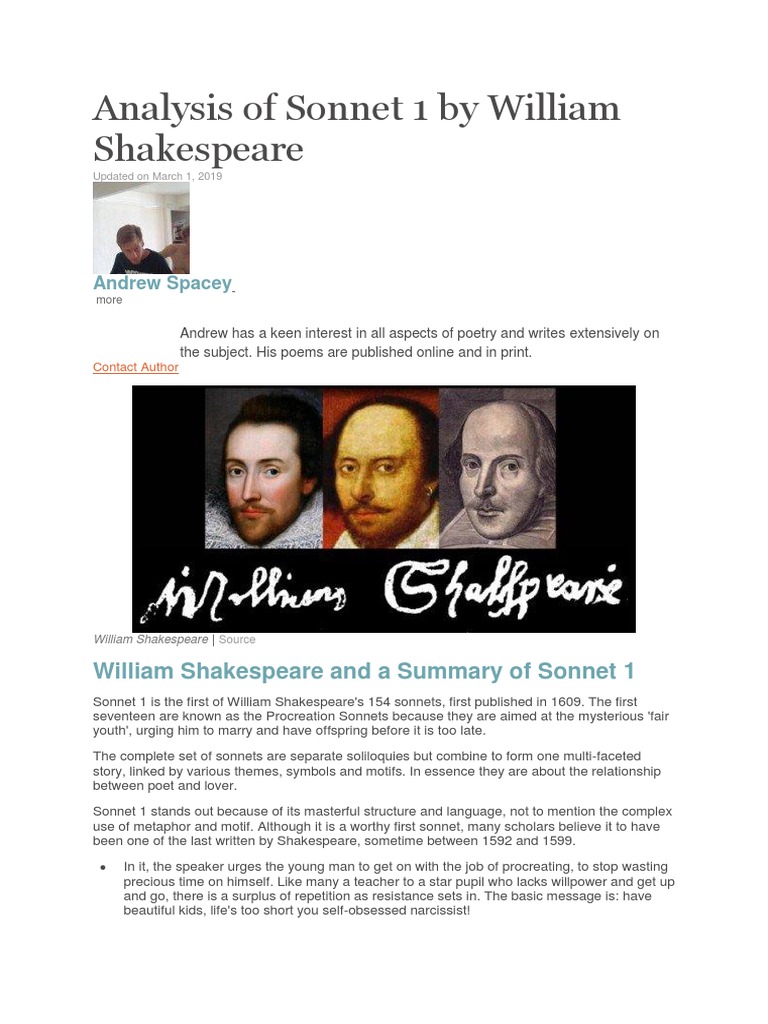 Analysis of Sonnet 1 by William Shakespeare | PDF | Metre (Poetry) | Sonnets