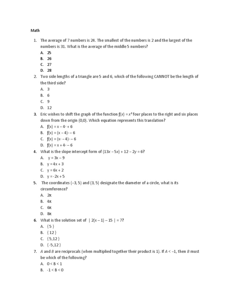 Math Practice Exam | PDF | Trigonometric Functions | Triangle