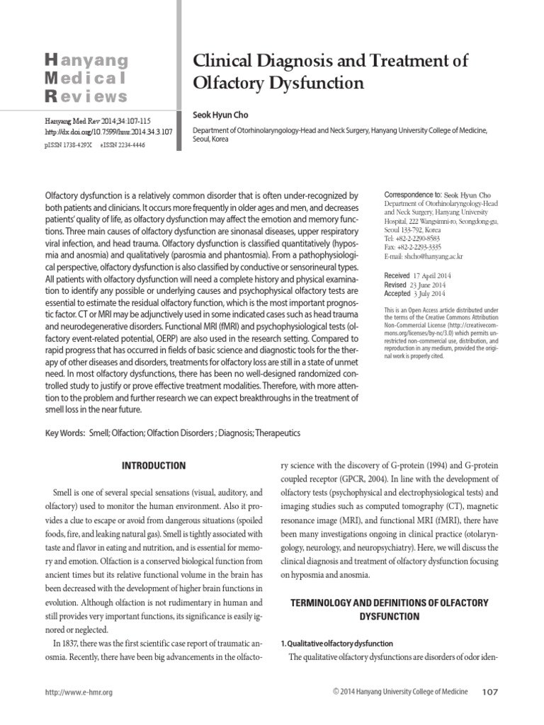 Clinical Diagnosis and Treatment of Olfactory Dysfunction: Seok Hyun Cho | PDF | Olfactory ...