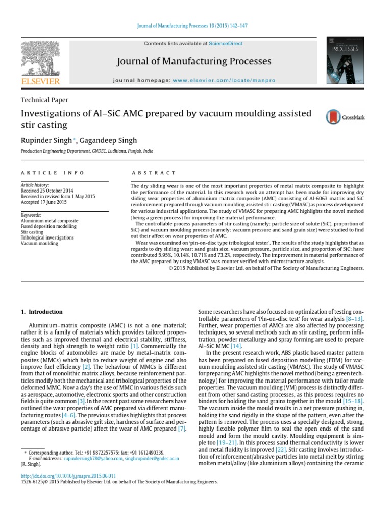 Journal of Manufacturing Processes: Rupinder Singh, Gagandeep Singh ...