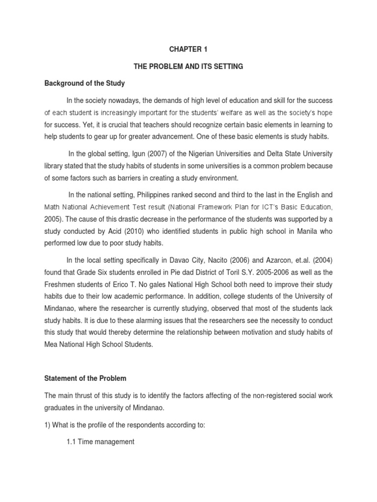 The Problem and Its Setting Background of The Study | Download Free PDF | Action (Philosophy ...