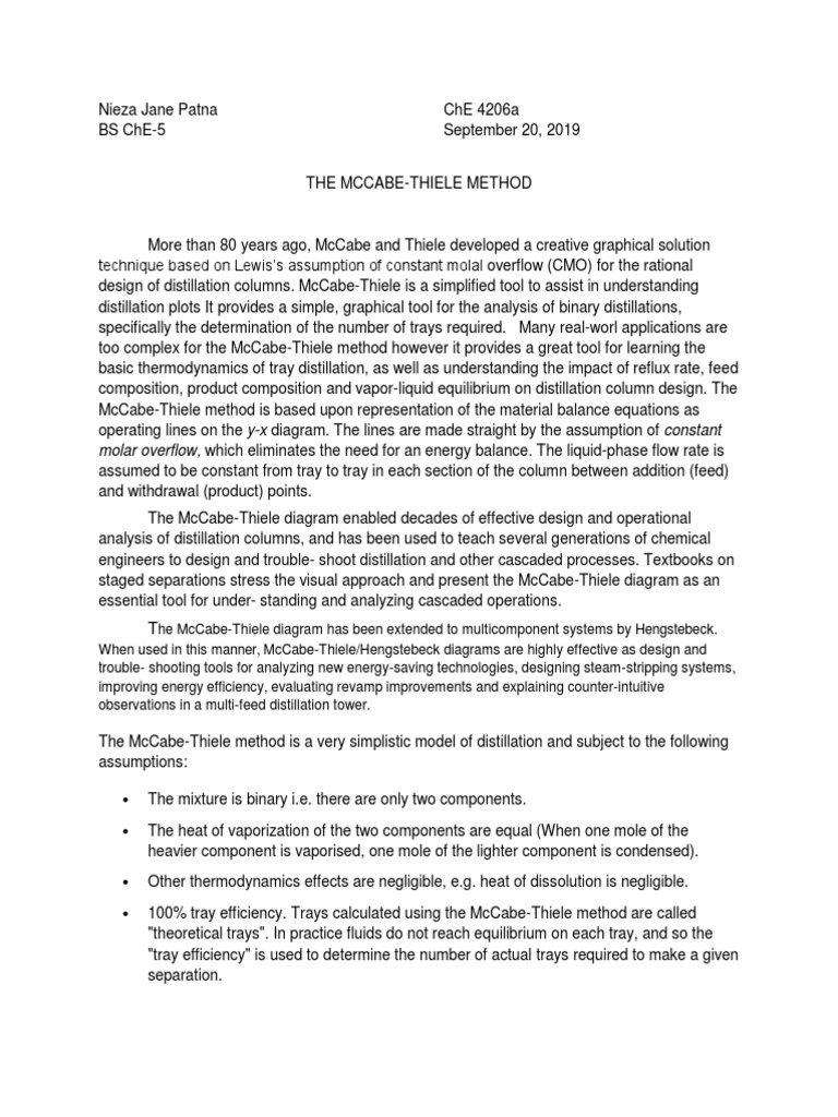 McCabe Thiele Method | PDF | Distillation | Thermodynamics