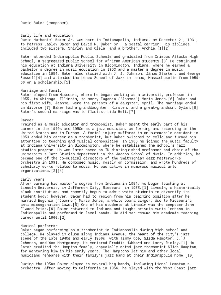 David Baker | PDF | Classical Music | Jazz