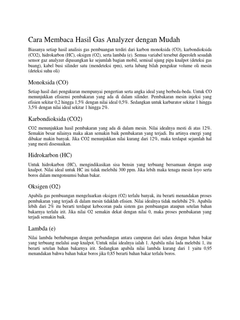 Cara Membaca Hasil Gas Analyzer Dengan Mudah Pdf
