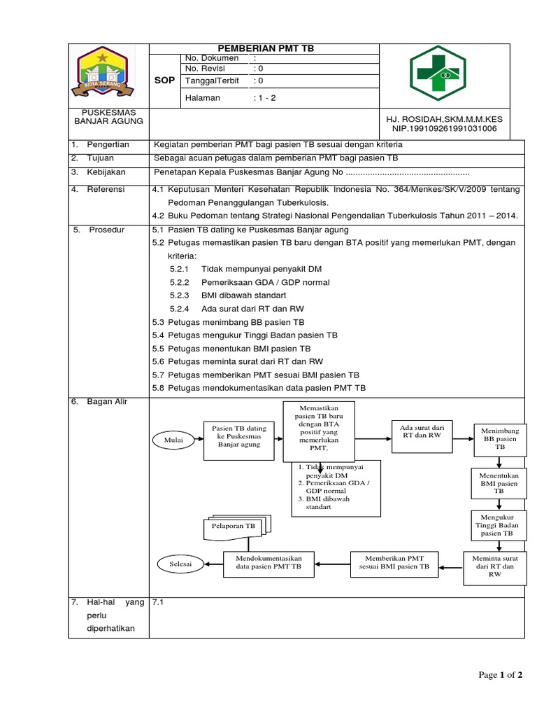 Sop Pemberian PMT TB | PDF