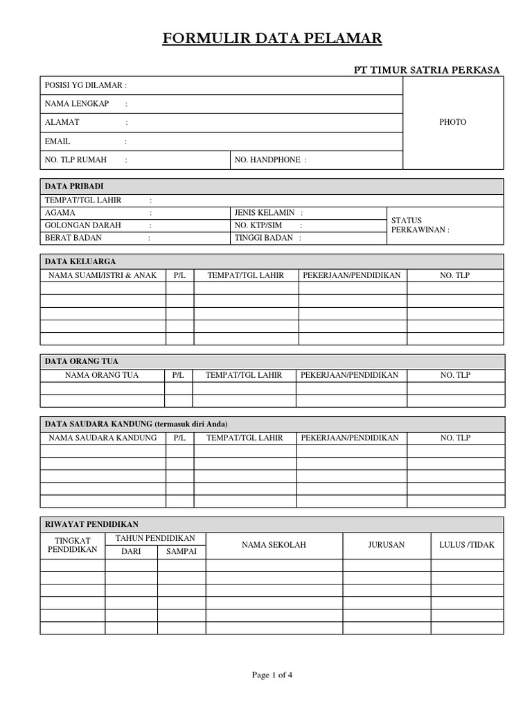 Contoh Form Data Pelamar | PDF