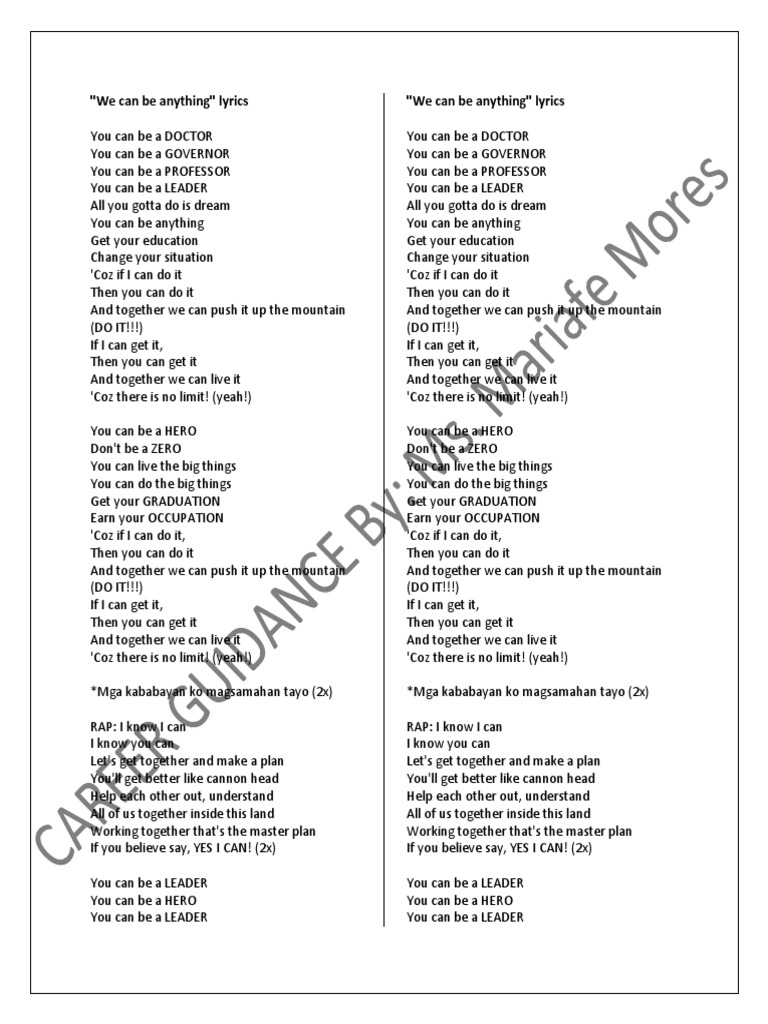 "We Can Be Anything" Lyrics "We Can Be Anything" Lyrics | PDF