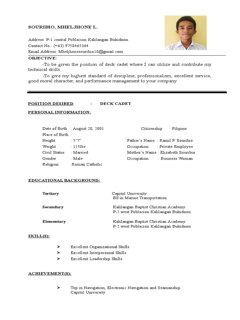 Deck Cadet Application and Resume | PDF