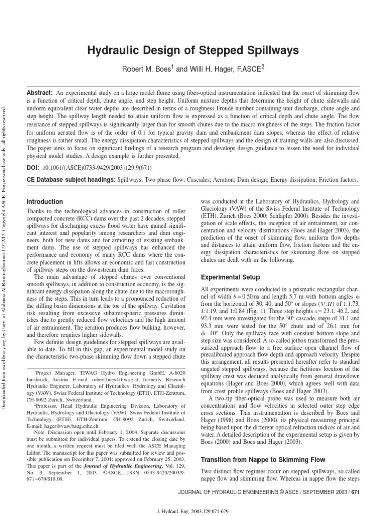 Hydraulic Design of Stepped Spillways | PDF | Spillway | Dam