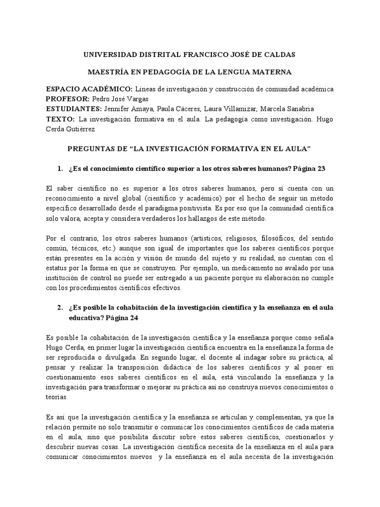 Hugo Cerda Preguntas | PDF | Science | Maestros