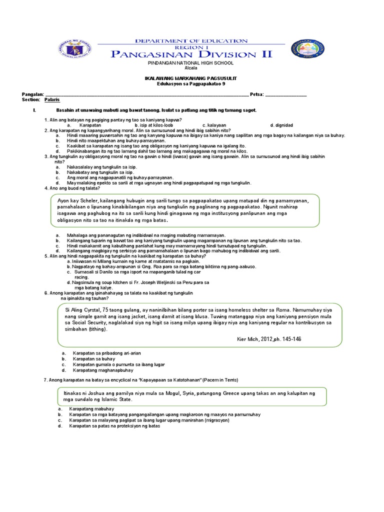 2nd Grading ESP9 EXAM | PDF