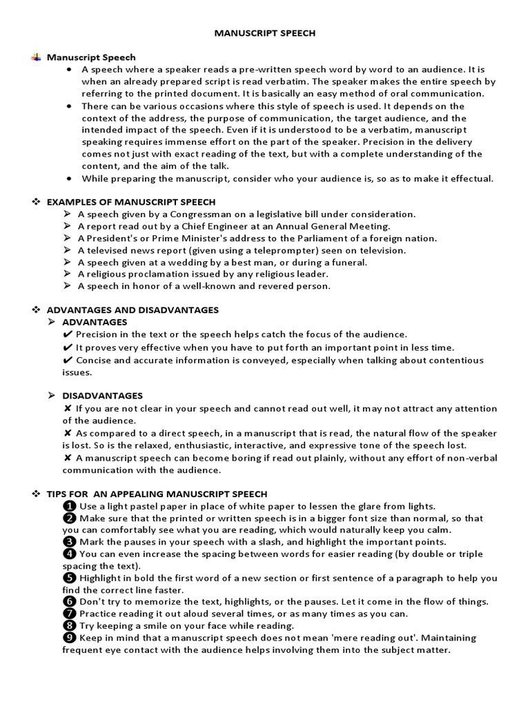 Manuscript Speech Manuscript Speech | PDF | Communication | Psychological Concepts