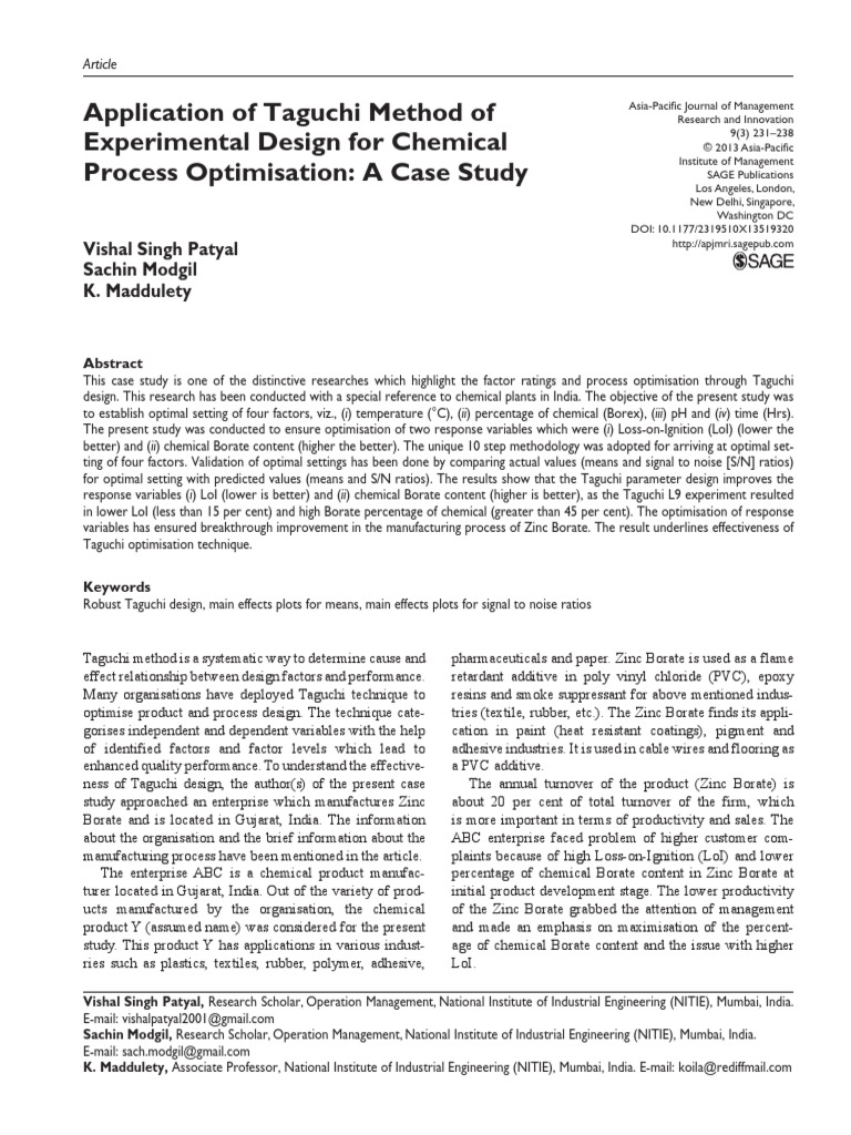 Application of Taguchi Method of Experimental Design | PDF | Design Of ...