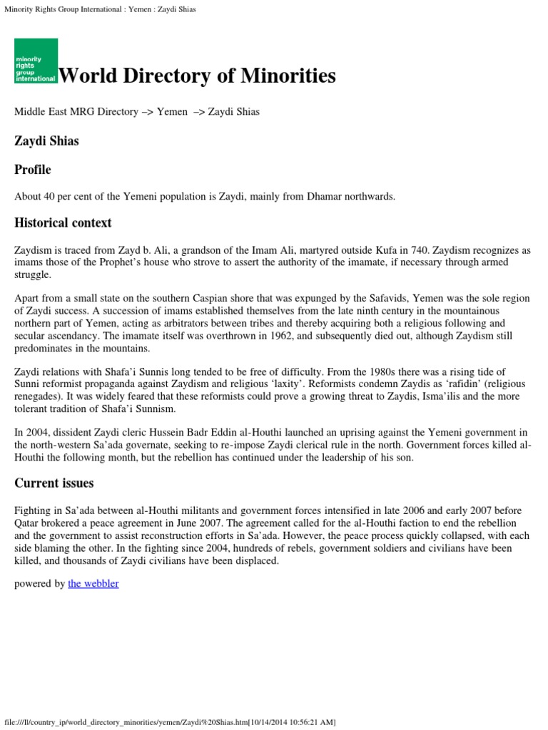 World Directory of Minorities: Zaydi Shias Profile | PDF