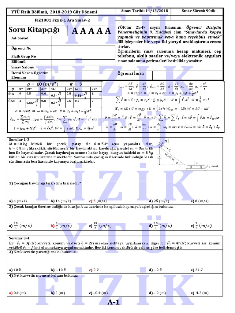 Fizik1 2 Vize A PDF | PDF