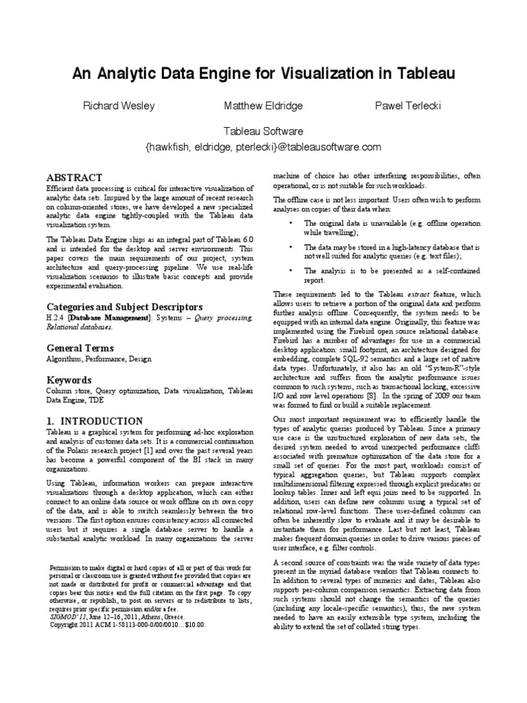 An Analytic Data Engine For Visualization in Tableau: Richard Wesley ...