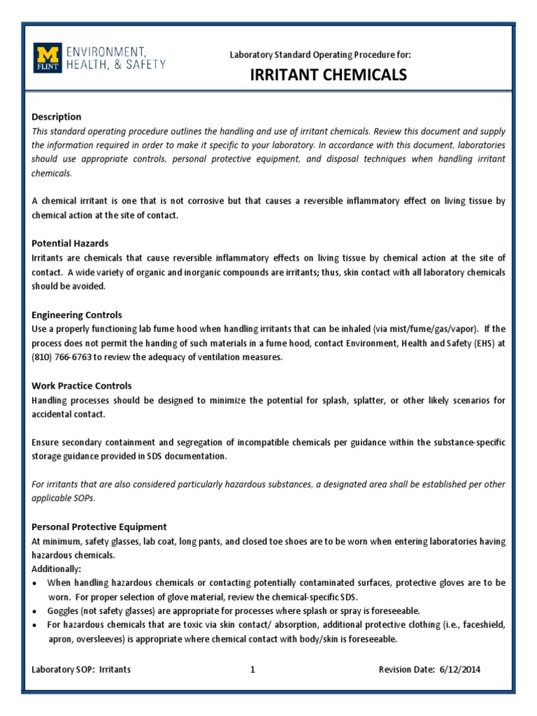 Irritant Chemicals: Description | PDF | Laboratories | Personal ...