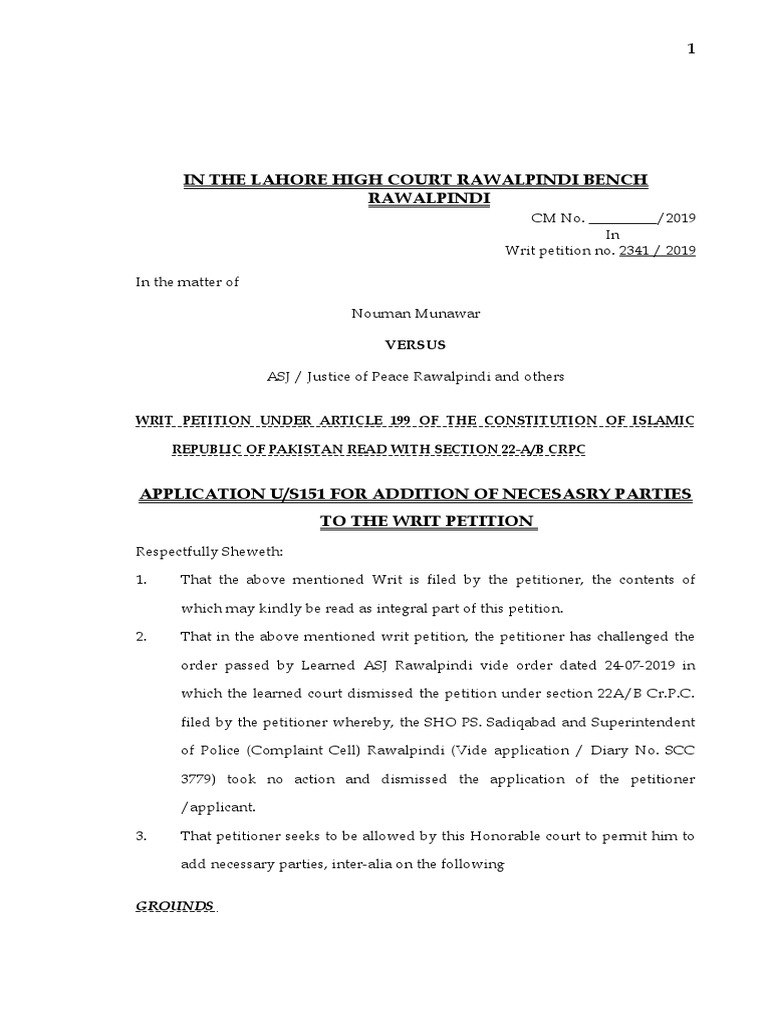 CM Noman Addition of Parties | PDF | Affidavit | Writ