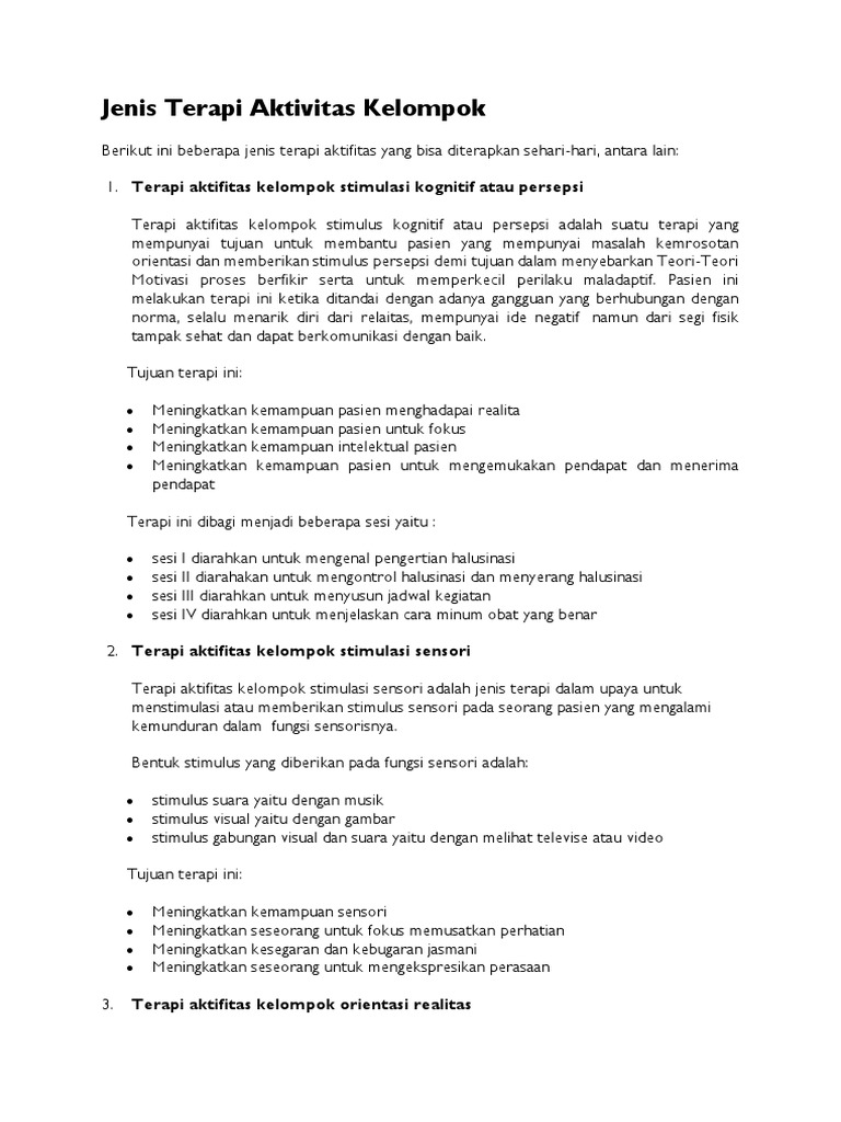 Jenis Terapi Aktivitas Kelompok | PDF