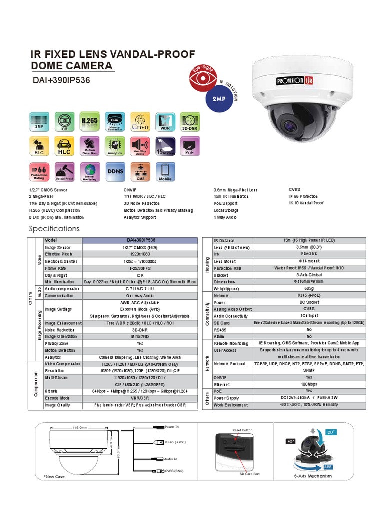 Ir Fixed Lens Vandal-Proof Dome Camera: DAI+390IP536 | PDF | Camera ...
