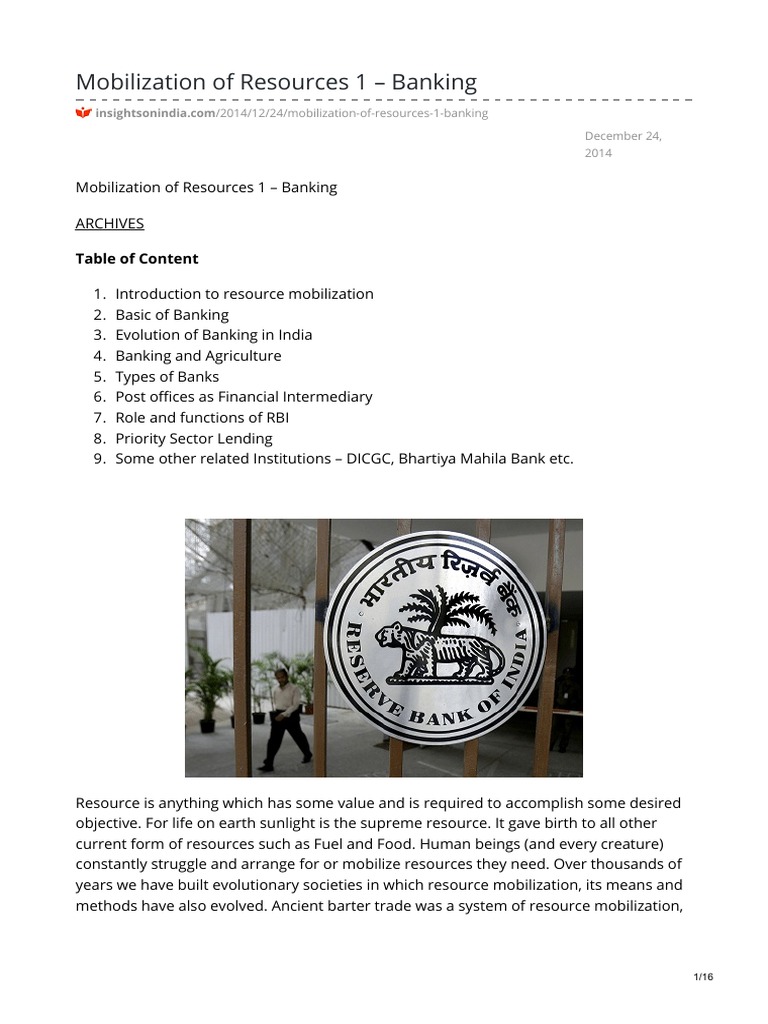 Resources Mobilization | PDF | Reserve Bank Of India | Non Bank ...
