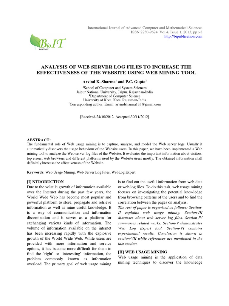 Analysis of Web Server Log Files | PDF | Websites | World Wide Web
