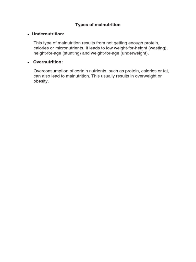 Types of Malnutrition | PDF | Malnutrition | Obesity