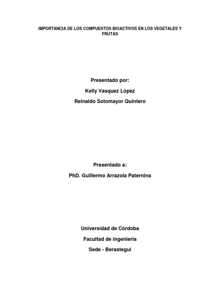 Componentes Bioactivos de Las Frutas y Vegetales | PDF | Antioxidante ...
