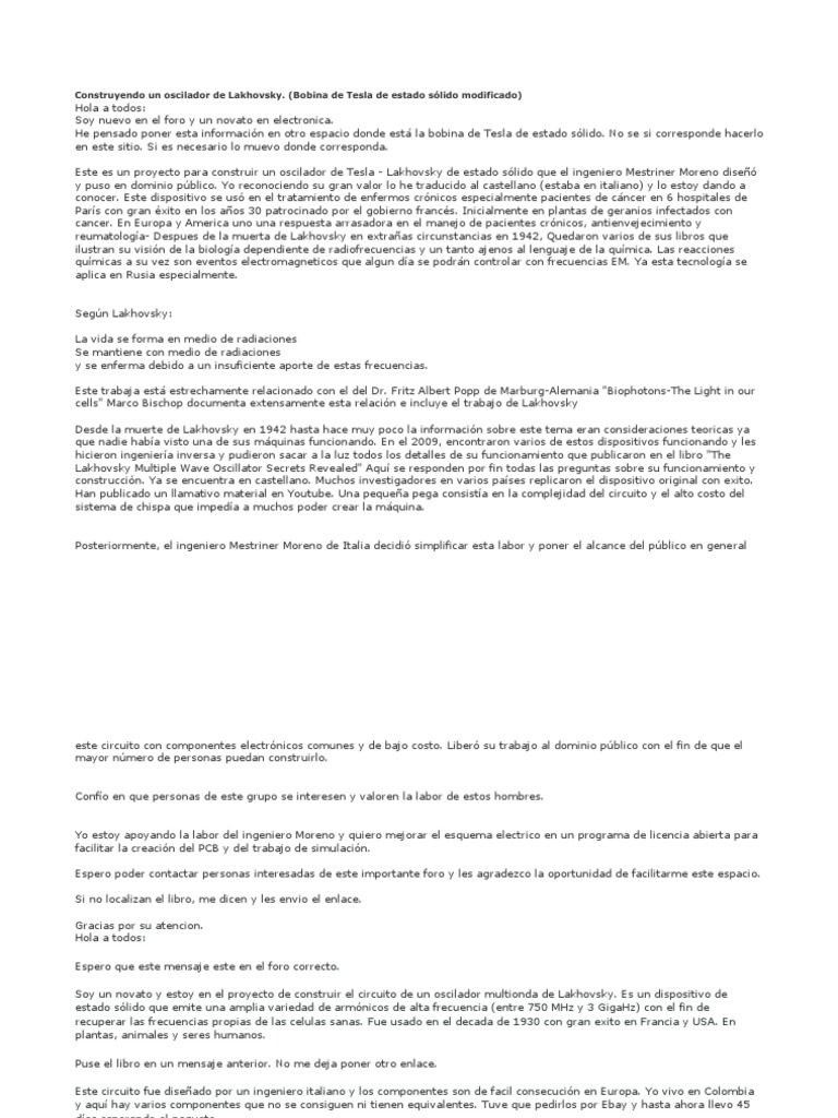 Construyendo Un Oscilador de Lakhovsky | PDF | Placa de circuito ...