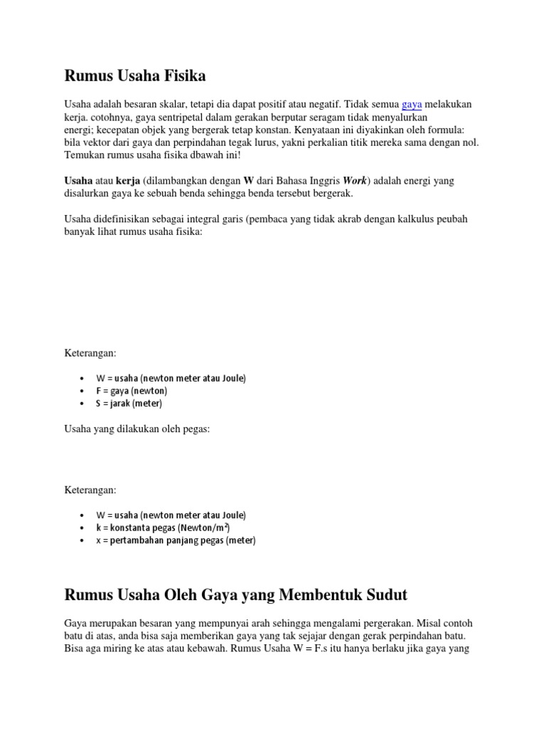 Rumus Usaha Fisika | PDF