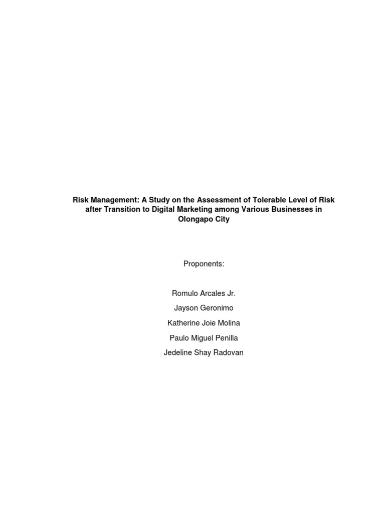 Risk Management: A Study On The Assessment of Tolerable Level of Risk ...